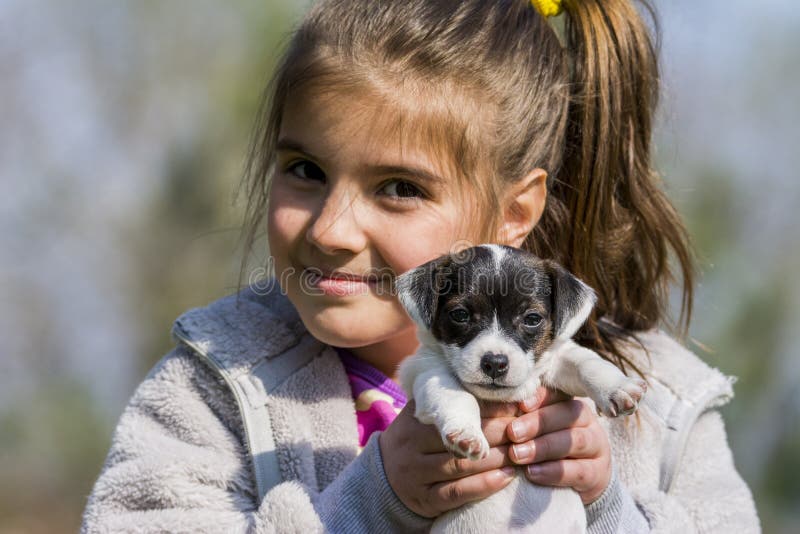 Beautiful Little Girl with a Dog Stock Photo - Image of girls, children ...