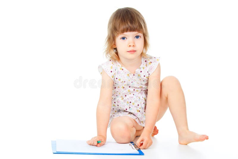 Beautiful Little Girl Draws Pencil Stock Image - Image of enjoy ...
