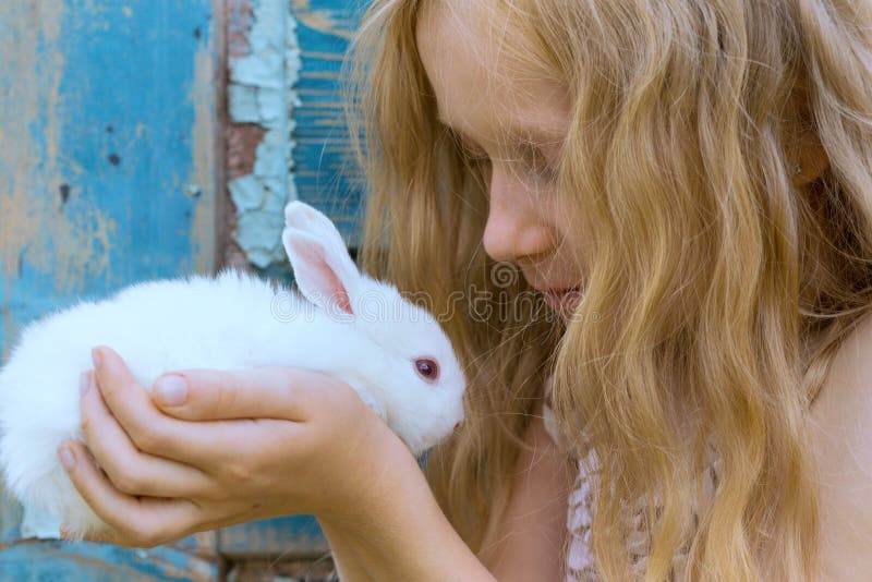 Girl and rabbit stock photo. Image of magical, vintage - 116466992