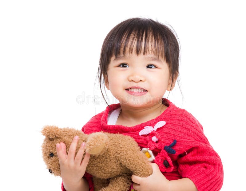 Beautiful Little Girl Hug with Bear Stock Image - Image of child ...