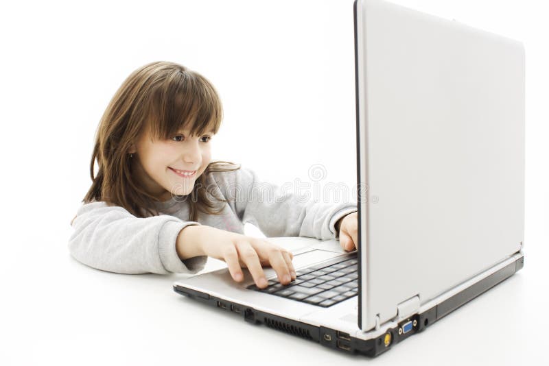 Adorablel Girl on Floor with Laptop Stock Photo - Image of beautiful ...