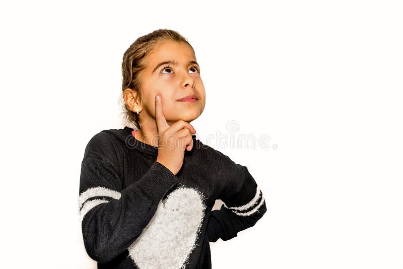 Beautiful Little Girl Looking Up and Thinking Stock Image - Image of ...