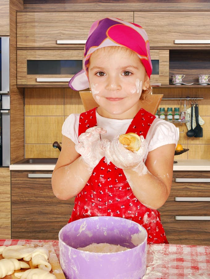 Beautiful Little Girl Make Rolls Stock Image - Image of person, paste ...