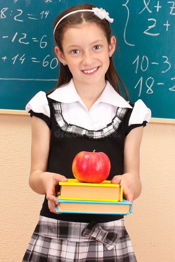 Beautiful Little Girl in School Uniform Stock Image - Image of board ...