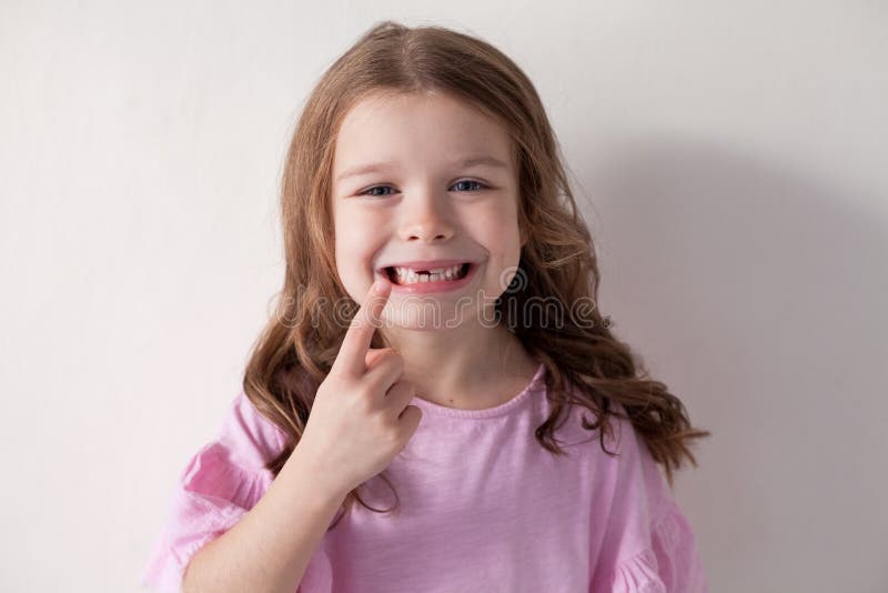 Beautiful Little Girl Shows a Fallen Tooth Stock Image - Image of face ...