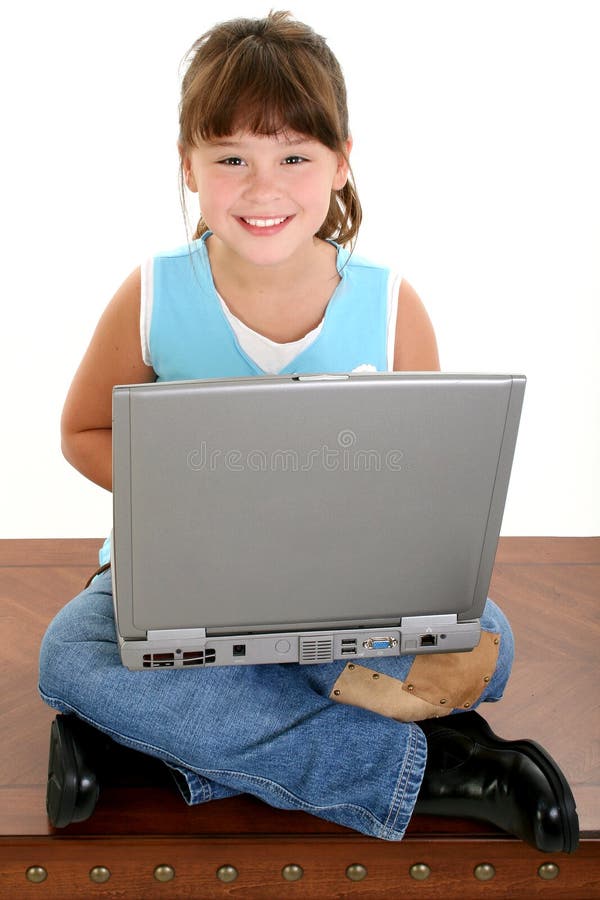 Beautiful Little Girl Working on Laptop Computer Stock Image - Image of ...