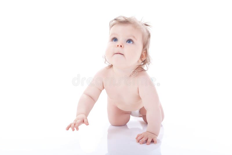 Infant Child Baby Toddler Sitting Crawling Backwards Stock Photo ...