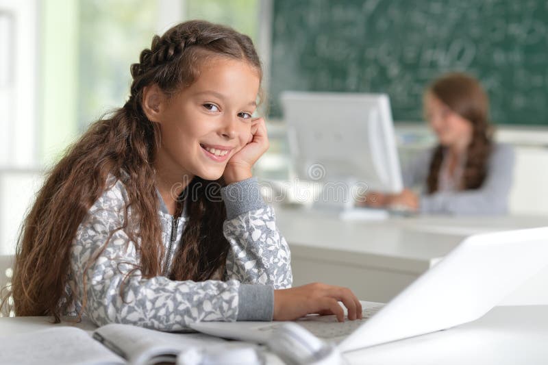 Beautiful Little Girls at Class Stock Photo - Image of elementary ...