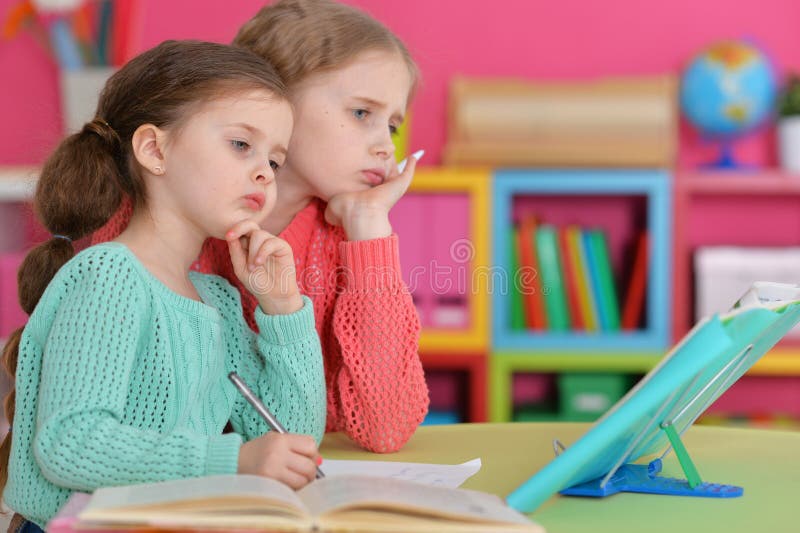 Beautiful Little Girls at Class Stock Image - Image of twins, preschool ...