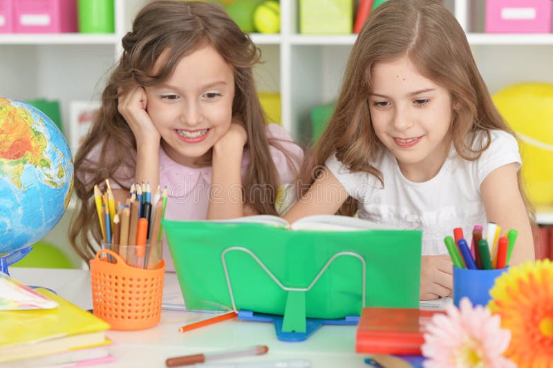 Beautiful Little Girls at Class Stock Image - Image of happy, homework ...