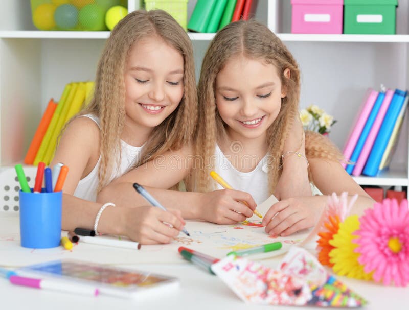 Beautiful Little Girls at Class Stock Image - Image of educational ...