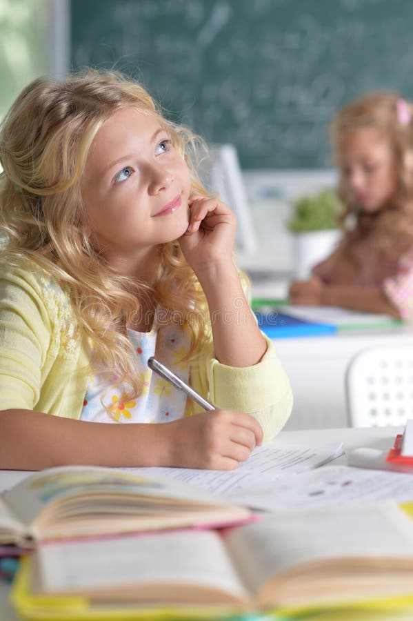 Beautiful Little Girls at Class Stock Photo - Image of persons, people ...