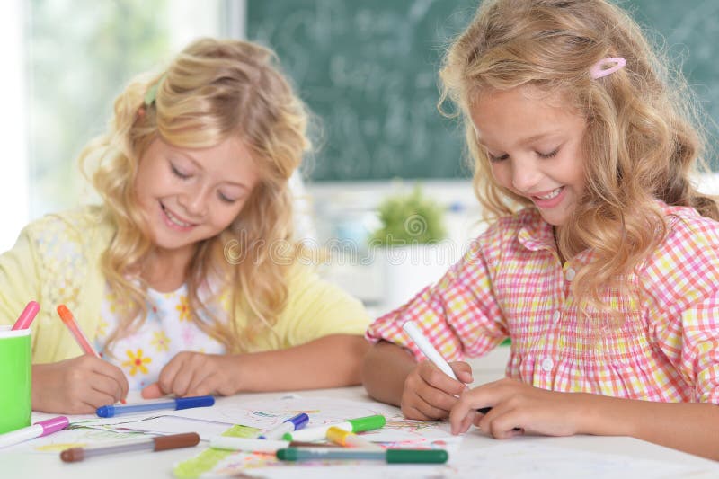 Beautiful Little Girls at Class Stock Photo - Image of sisters, kids ...