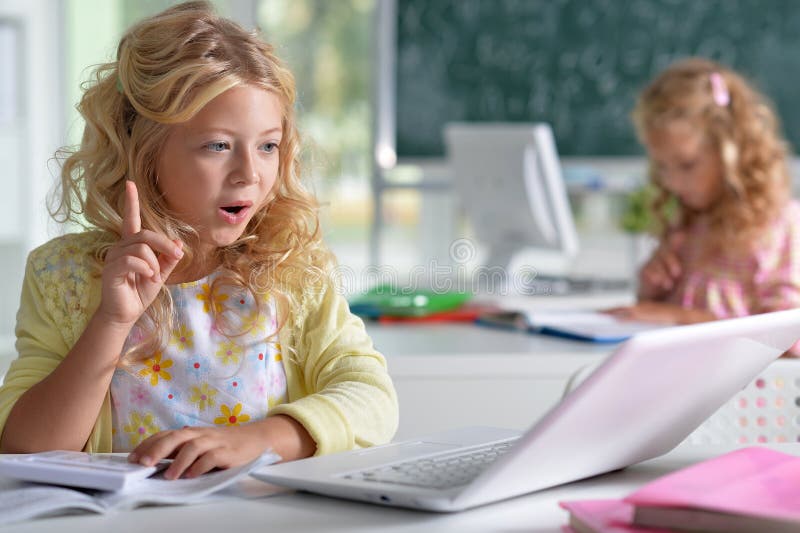 Beautiful Little Girls at Class Stock Image - Image of childhood ...