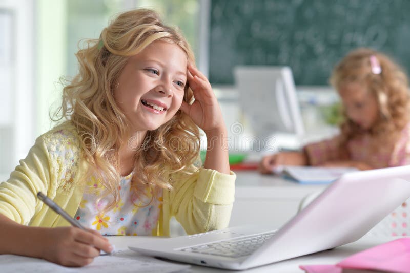 Beautiful Little Girls at Class Stock Photo - Image of educational ...