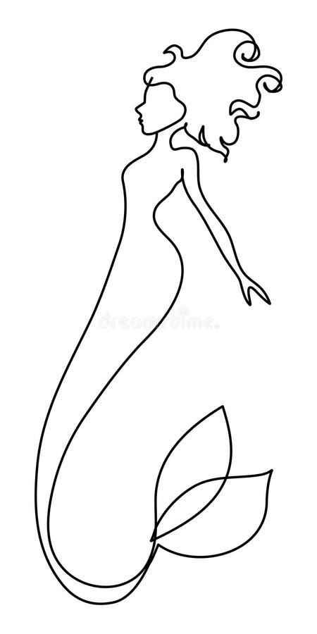 Beautiful Little Mermaid Who Draws Continuous Lines Stock Vector ...