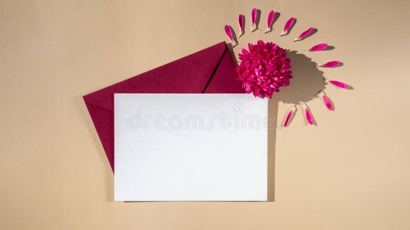 Beautiful Little Pink Flowers on Postal Red Envelope on Beige ...