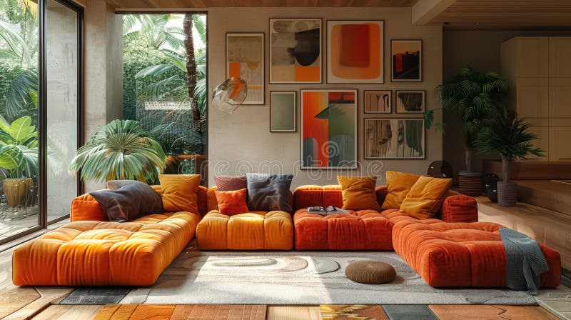 Beautiful Living Room Design, Angular Furniture, Abstract Paintings ...