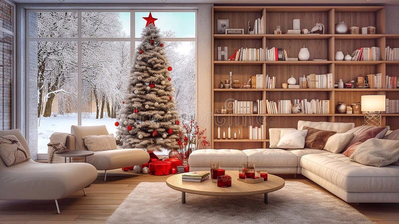 Beautiful Living Room Interior with a Christmas Tree. Stock ...