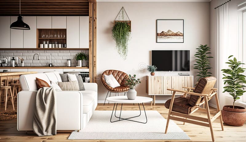 Beautiful Living Room Interior Design, Generative AI Stock Illustration ...