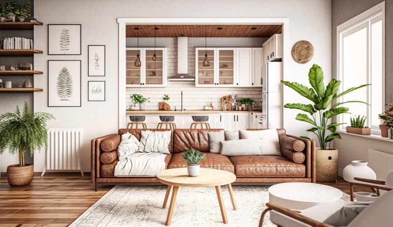 Beautiful Living Room Interior Design, Generative AI Stock Illustration ...