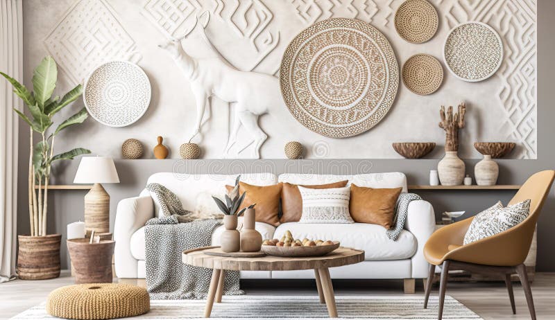 Beautiful Living Room Interior Design, Generative AI Stock Illustration ...