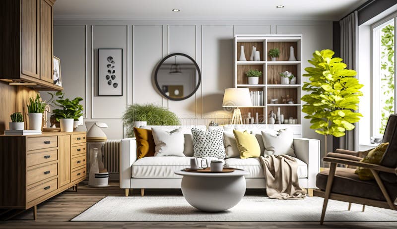 Beautiful Living Room Interior Design, Generative AI Stock Illustration ...
