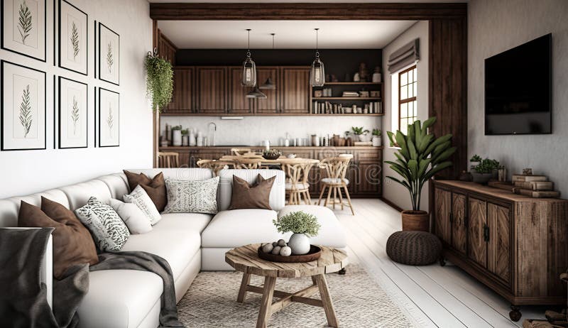 Beautiful Living Room Interior Design, Generative AI Stock Illustration ...