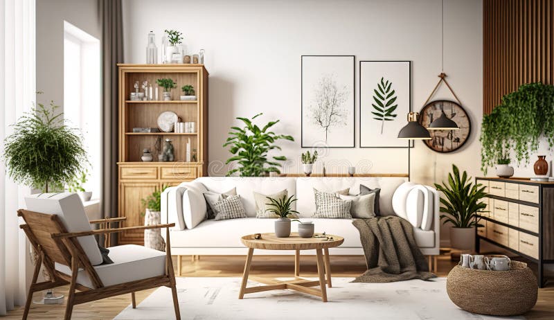 Beautiful Living Room Interior Design, Generative AI Stock Illustration ...