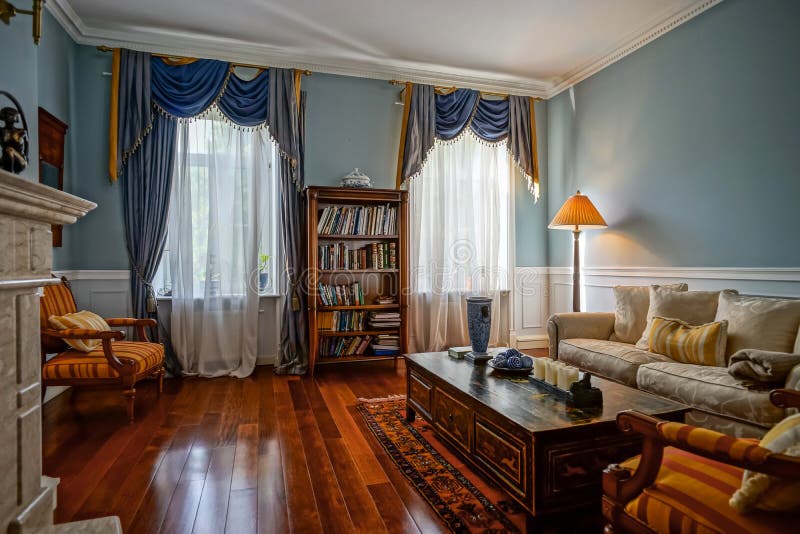 Beautiful Living Room Interior with High Windows Editorial Stock Image ...