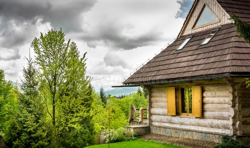 Beautiful Log Cabin in Forest Stock Photo - Image of panorama, idyllic ...