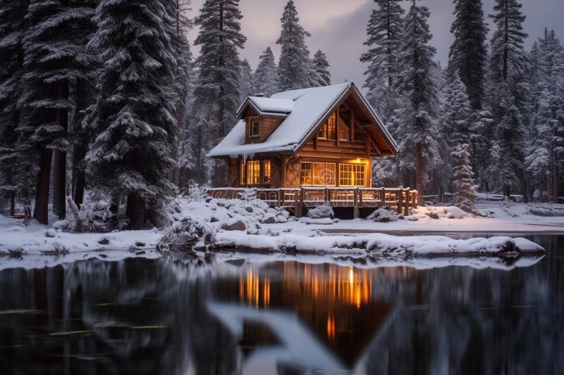 Beautiful Log Cabin in a Winter Wonderland. Generative AI Stock ...
