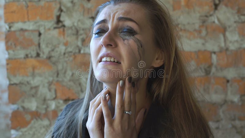 Beautiful Lonely Woman Crying in the Building 4K Stock Footage - Video ...