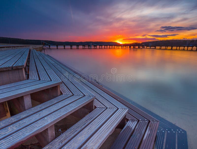 Beautiful Long Exposure Lake at Sunset Landscape. Stock Image - Image ...