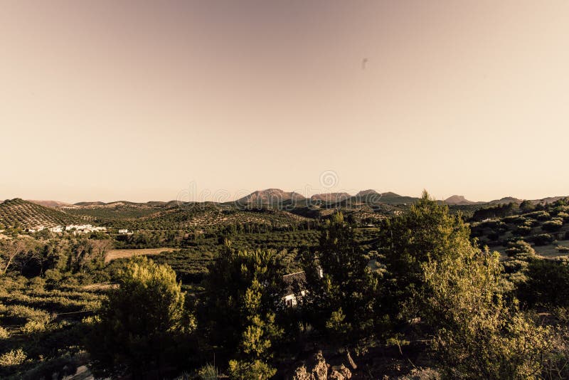 Beautiful Long Shot Landscape of Mountains, Hills and Trees Stock Image ...