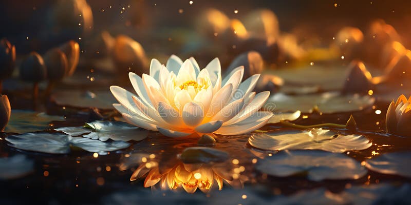 Beautiful Lotus Flower Blooming in the Pond with Sun Light Stock ...