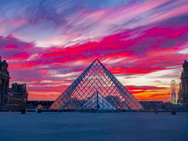 A Beautiful Shot of the Louvre Pyramid Under a Pink Sky Editorial Image ...