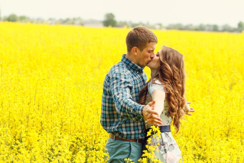 Beautiful Loving Woman Hugging Her Man, Holding Birthday Gift Stock ...