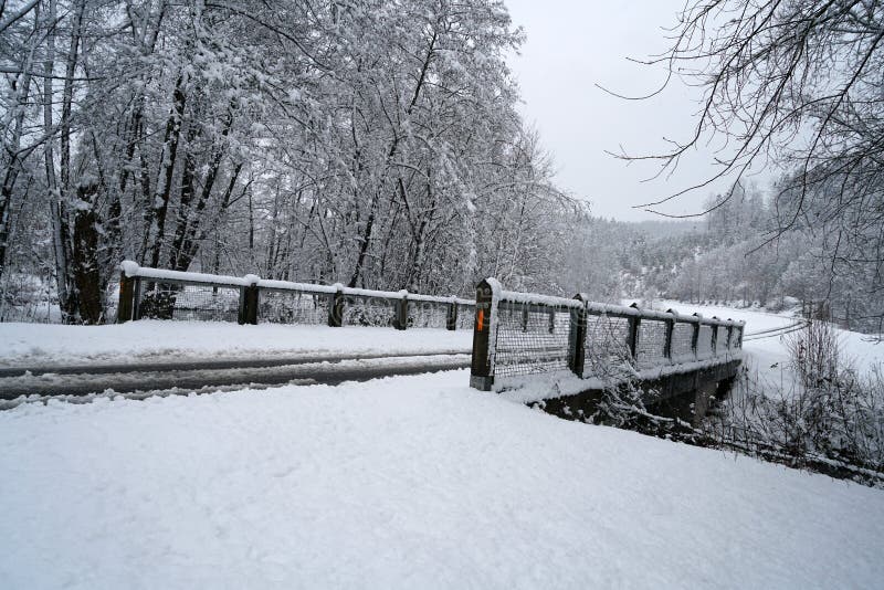 Beautiful Low Angle Shot of a Highway in a Snowy Environment Stock ...