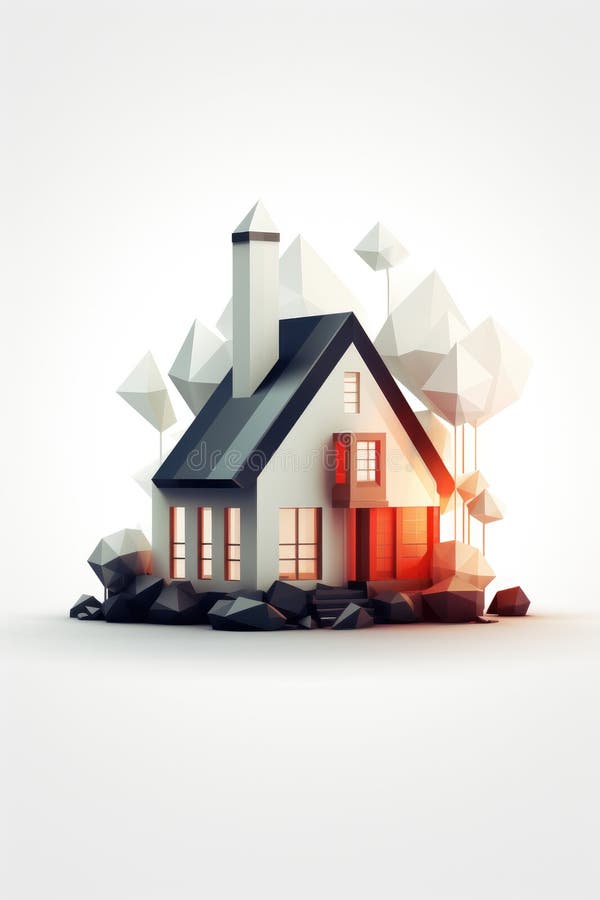 Beautiful Low Poly House on White Background Stock Illustration ...