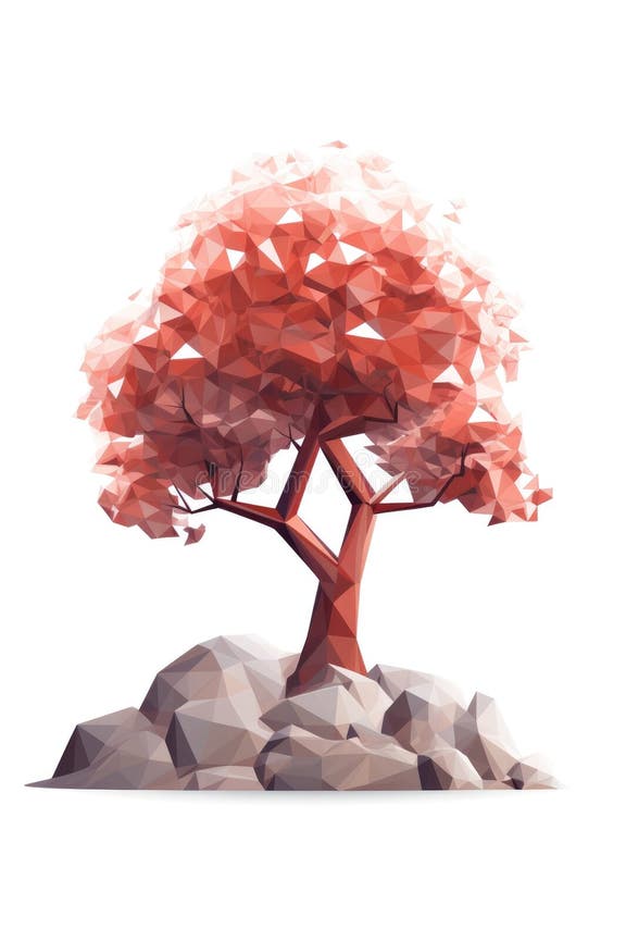 Beautiful Low Poly Tree on White Background. Stock Illustration ...