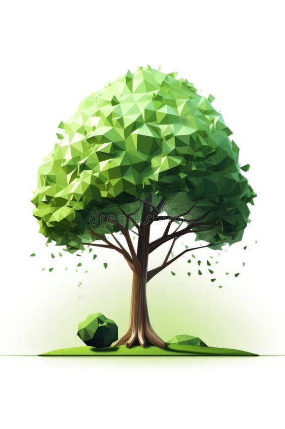Beautiful Low Poly Tree on White Background. Stock Illustration ...