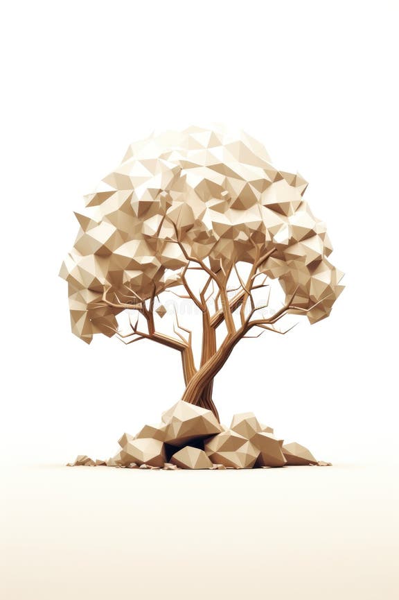 Beautiful Low Poly Tree on White Background. Stock Illustration ...