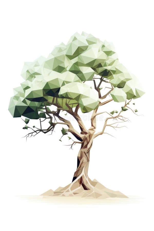 Beautiful Low Poly Tree on White Background. Stock Illustration ...
