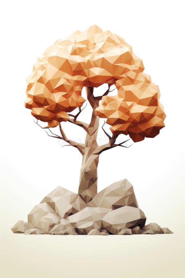 Beautiful Low Poly Tree on White Background. Stock Illustration ...
