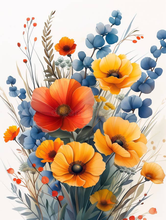 A Beautiful Lush Bouquet of Many Different Flowers Stock Illustration ...