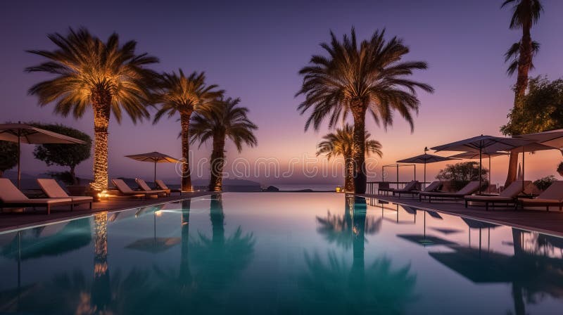 Beautiful Luxurious Outdoor Pool Area Stock Illustration - Illustration ...