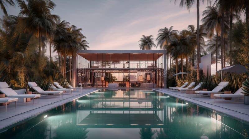 Beautiful Luxurious Outdoor Pool Area Stock Illustration - Illustration ...