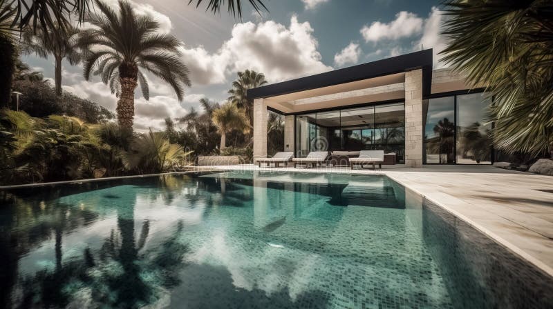 Beautiful Luxurious Outdoor Pool Area Stock Illustration - Illustration ...