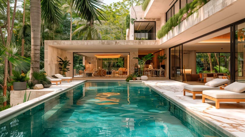 Beautiful Luxurious Outdoor Pool Area Stock Illustration - Illustration ...